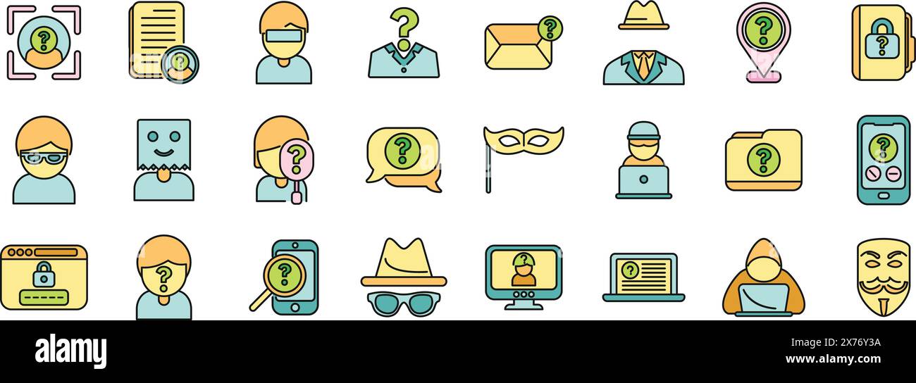 Anonymous icons set outline vector. Human hidden. Identity information ...
