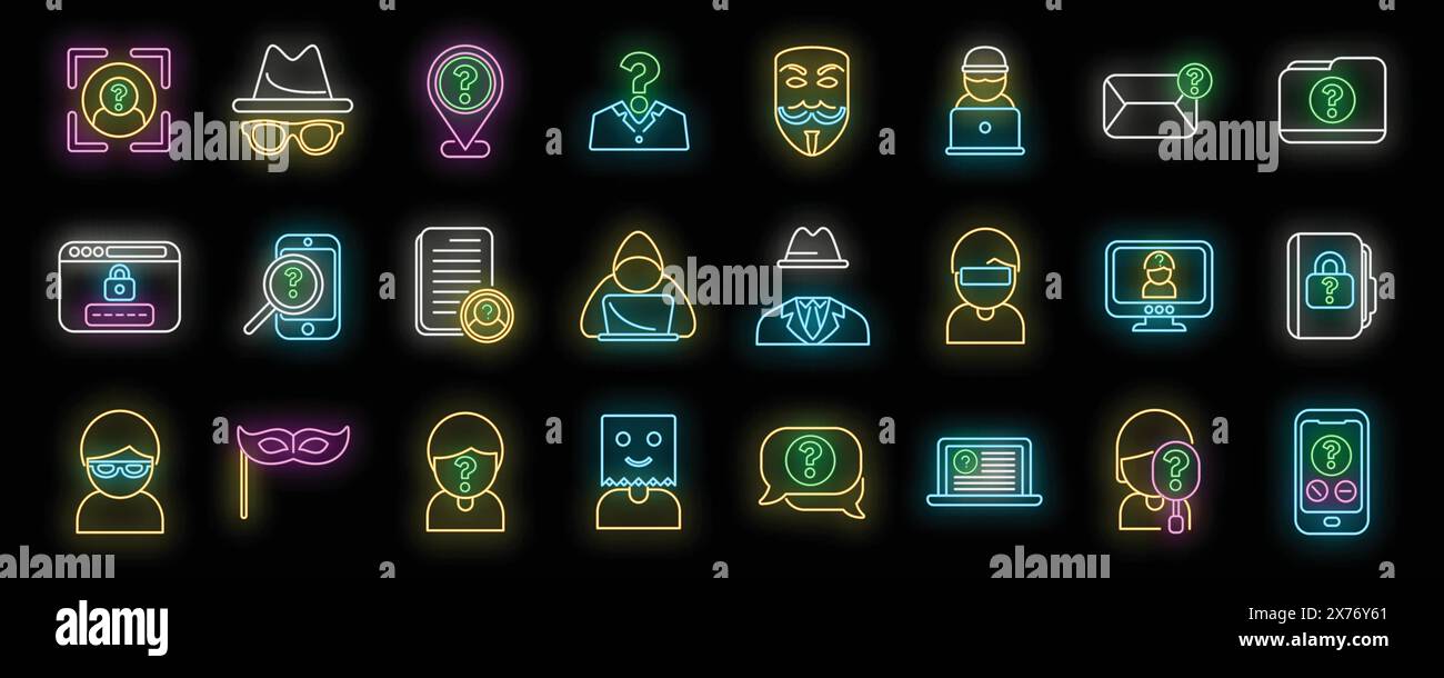 Anonymous icons set outline vector. Human hidden. Identity information ...