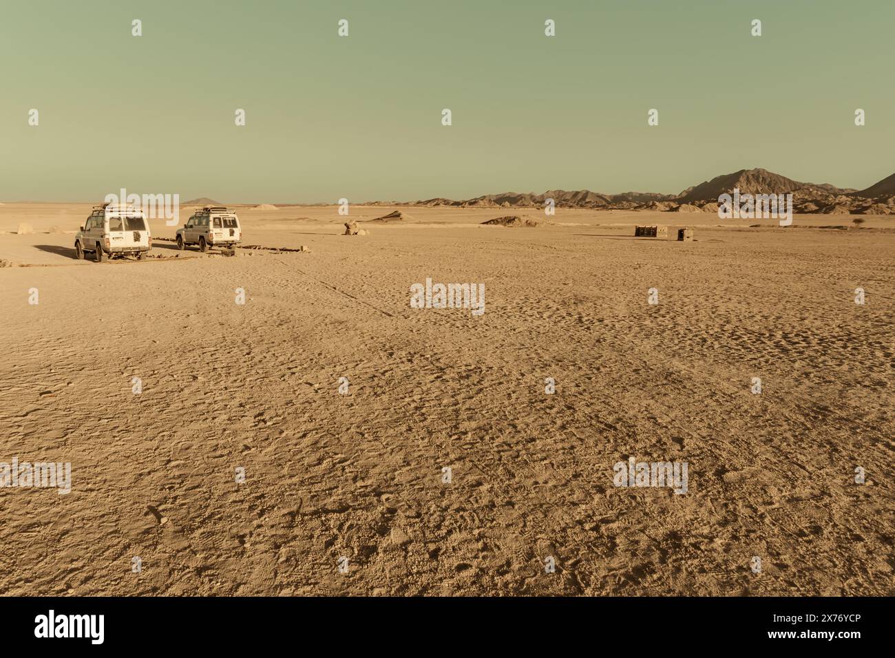Tourists Safari Touring Jeeps In Desert Landscape Stock Photo - Alamy