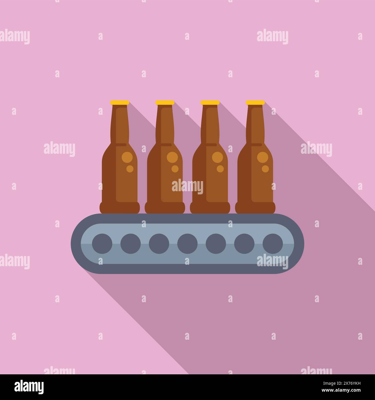 Colorful flat design vector of four beer bottles on a production line ...