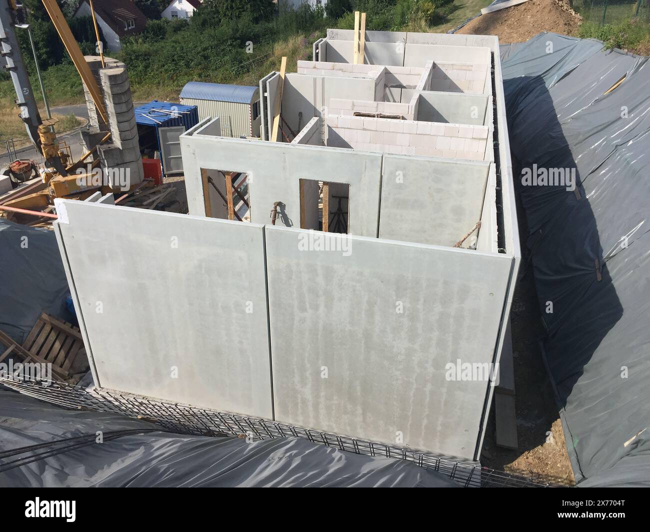 concrete walls to build a cellar at the construction site for a big ...
