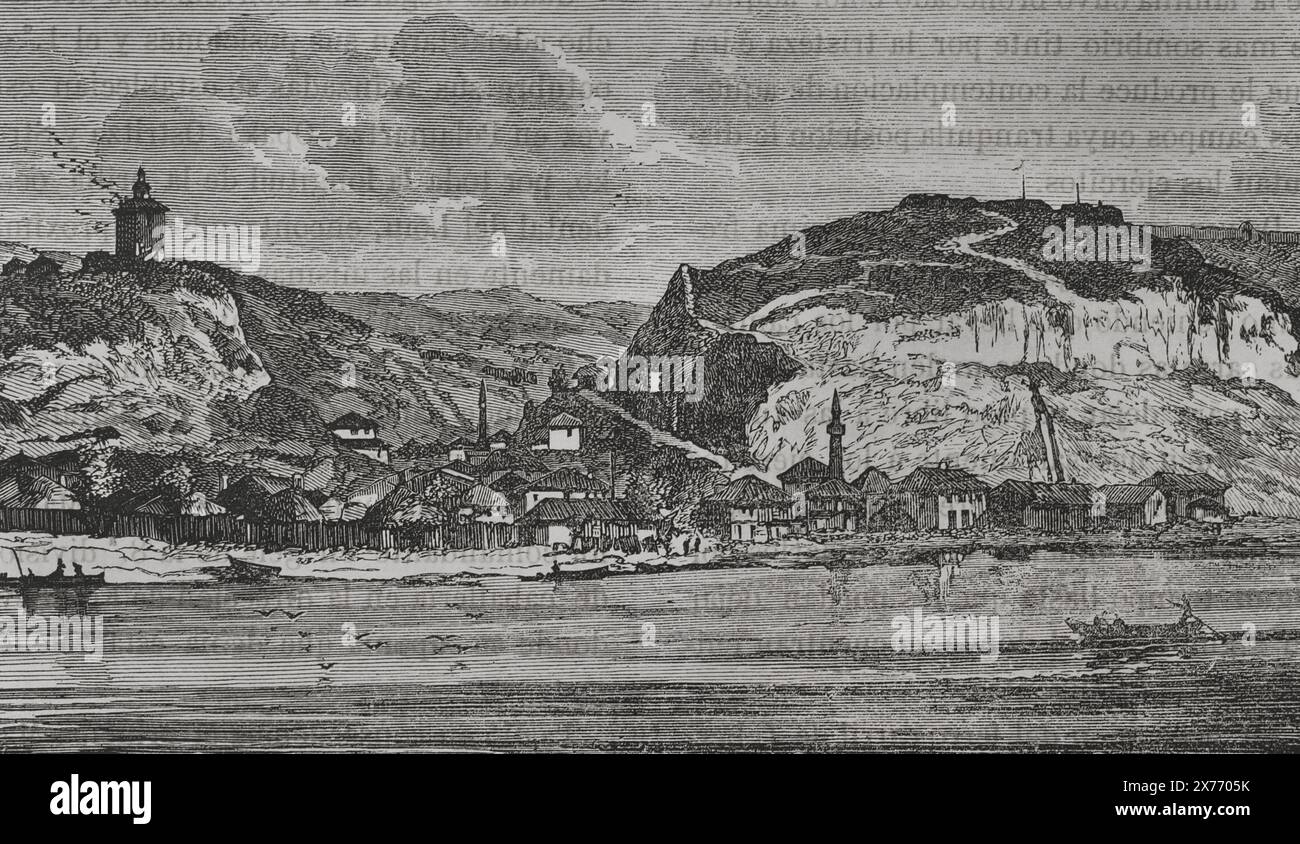 Nikopol. General view of the city on the shores of the Danube River, on ...