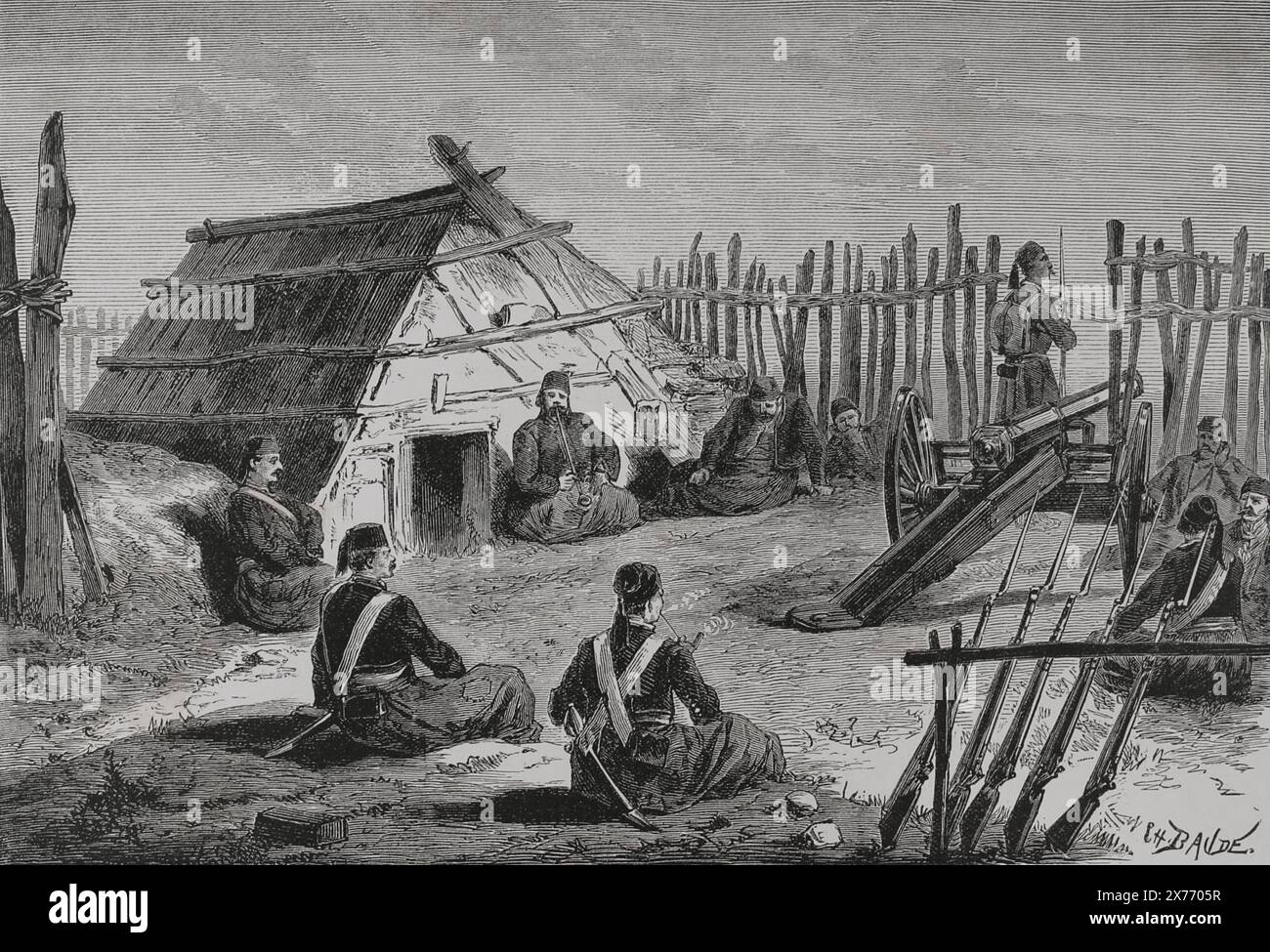 Russo-Turkish War (1877-1878). Turkish troop post on the Danube shores ...