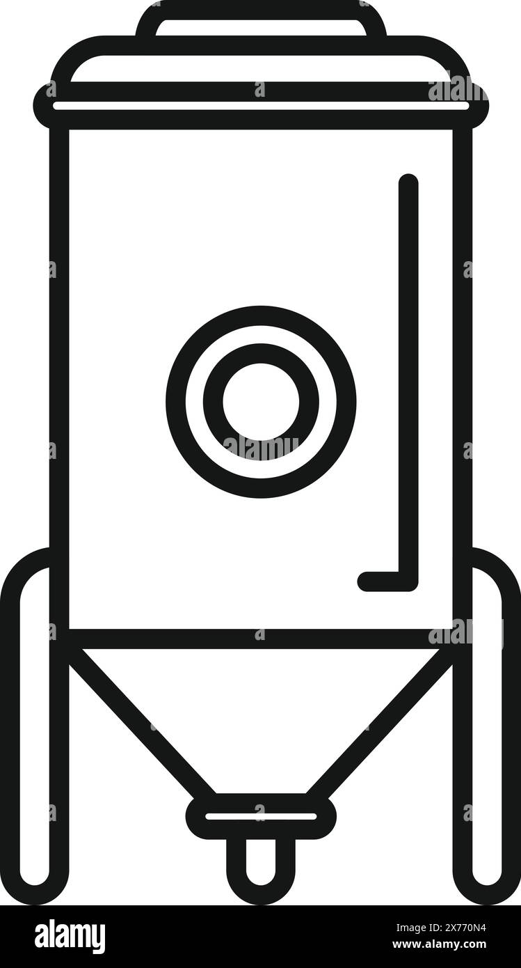 Simple black and white line art illustration of a waste bin with wheels ...