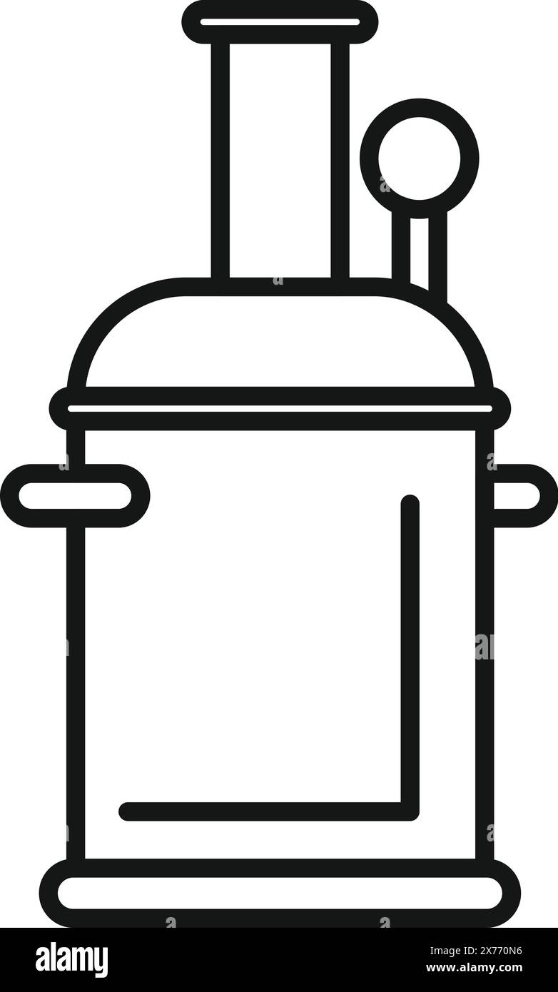Black and white line art depicting an oldfashioned pressure cooker ...