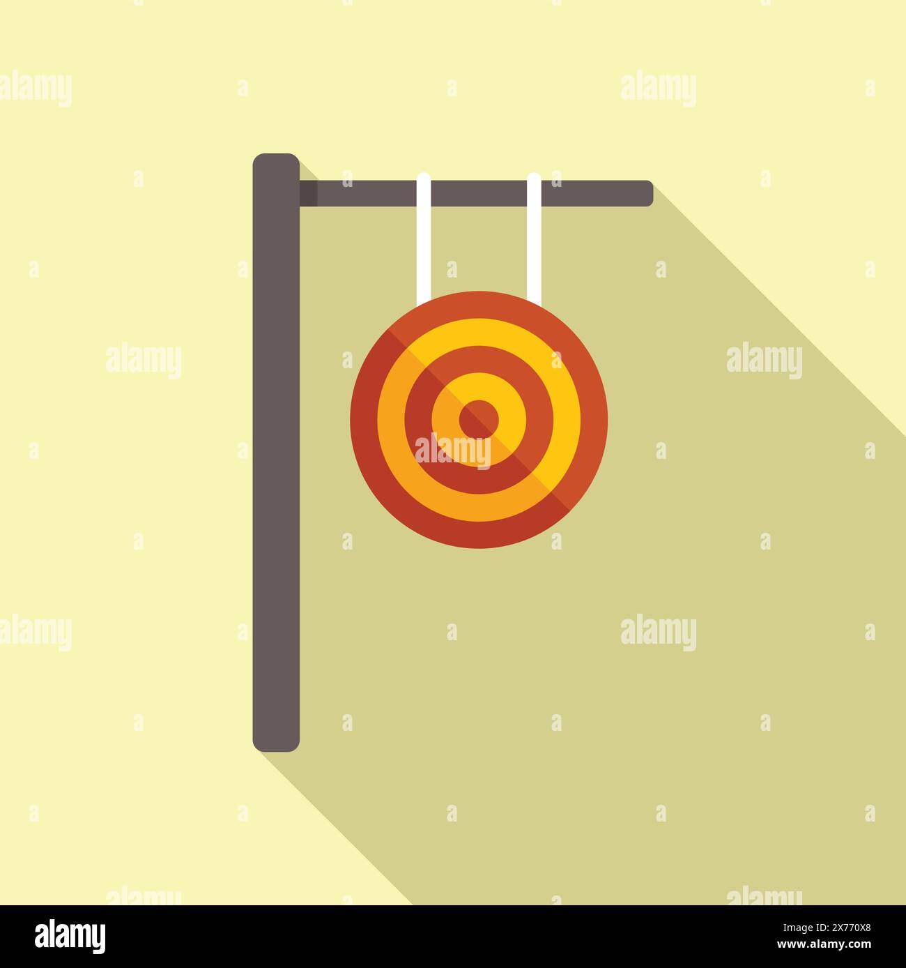 Flat design vector illustration of a classic bullseye target hanging on ...