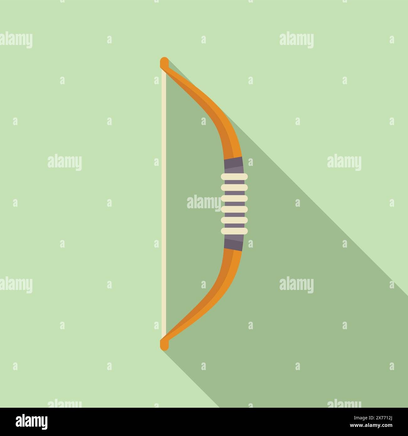 Flat design vector illustration of a classic wooden archery bow with a ...