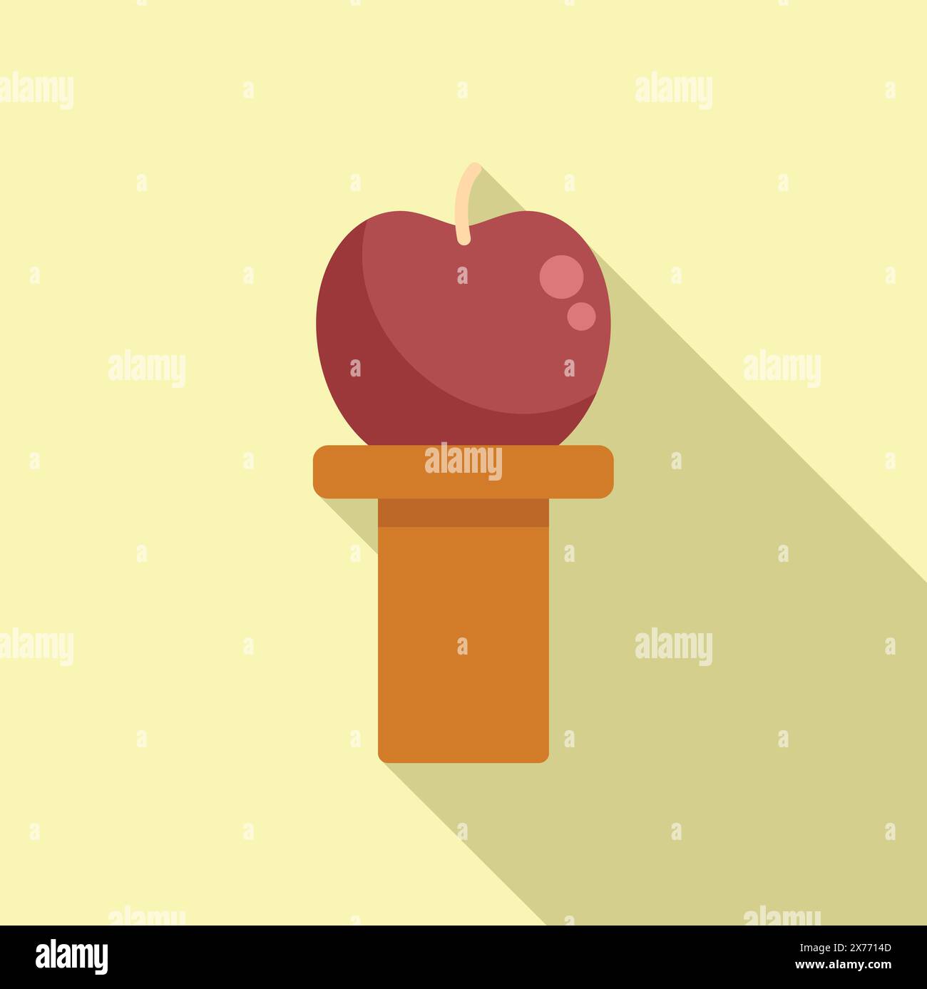 Flat design vector of a shiny red apple displayed on a stand with ...