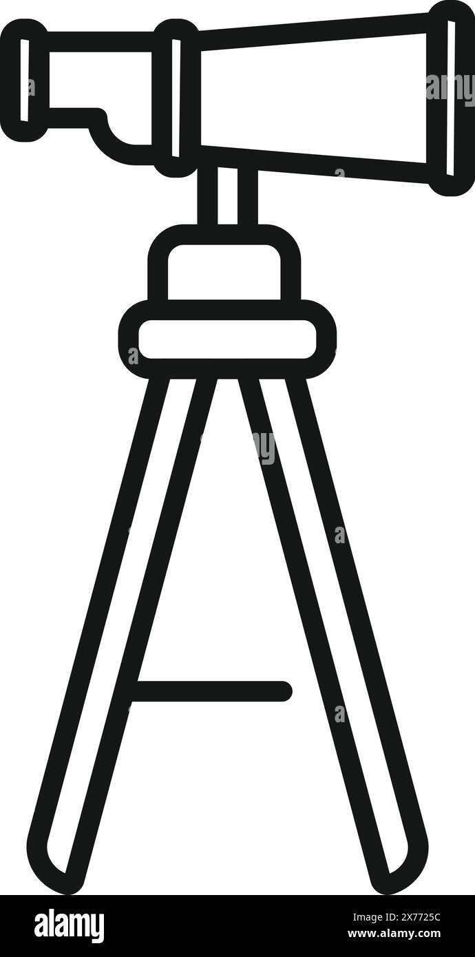 Black and white line drawing of an oldfashioned telescope on a tripod ...