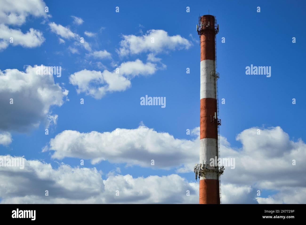 White and red boiler room chimney against the background of a beautiful ...