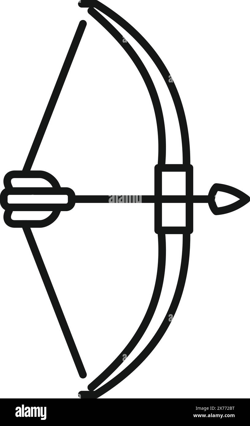 Simple line art drawing of a classic bow and arrow, ideal for icons and ...
