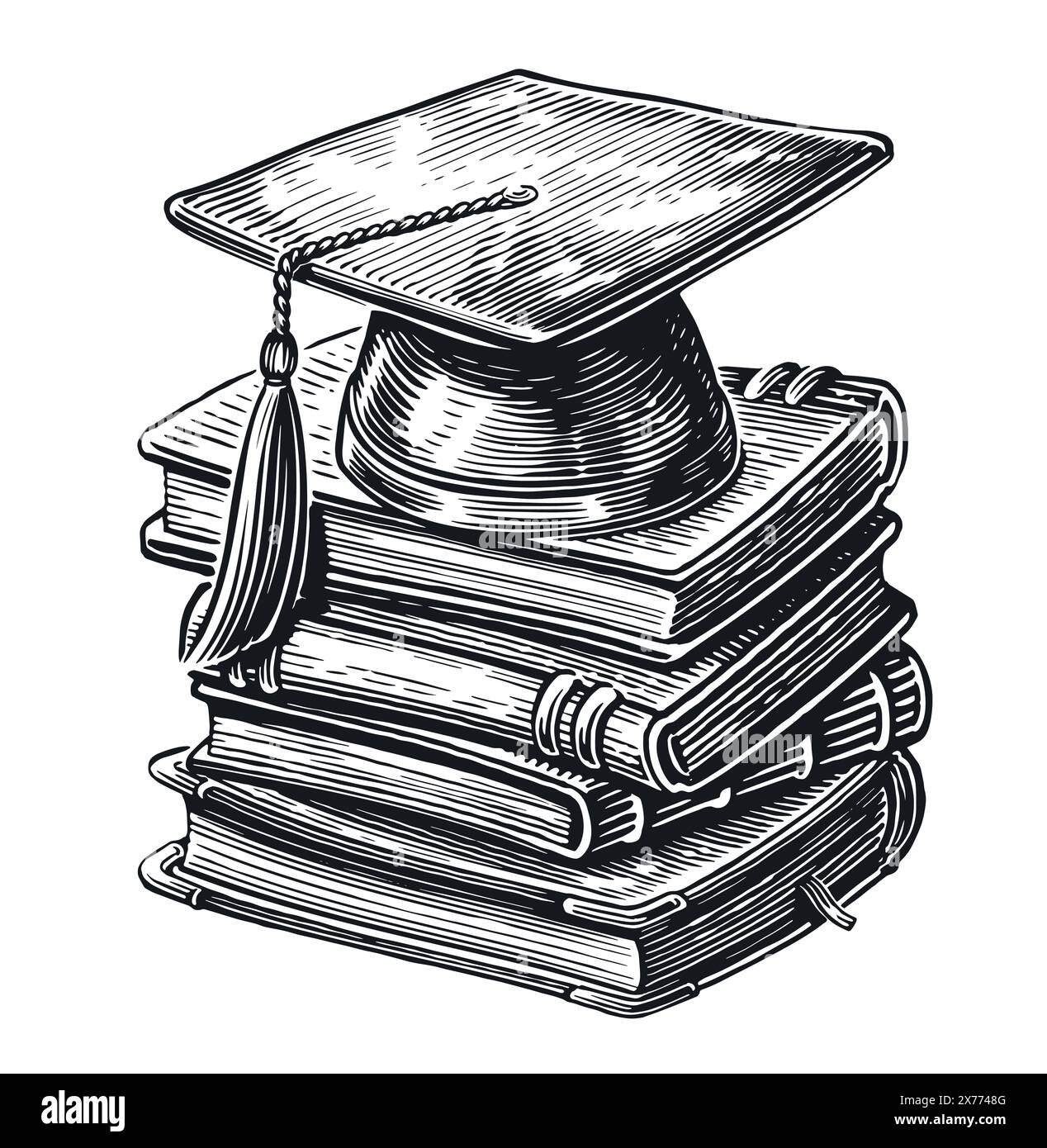 Pile of books with graduation cap on top. Back to school, education ...