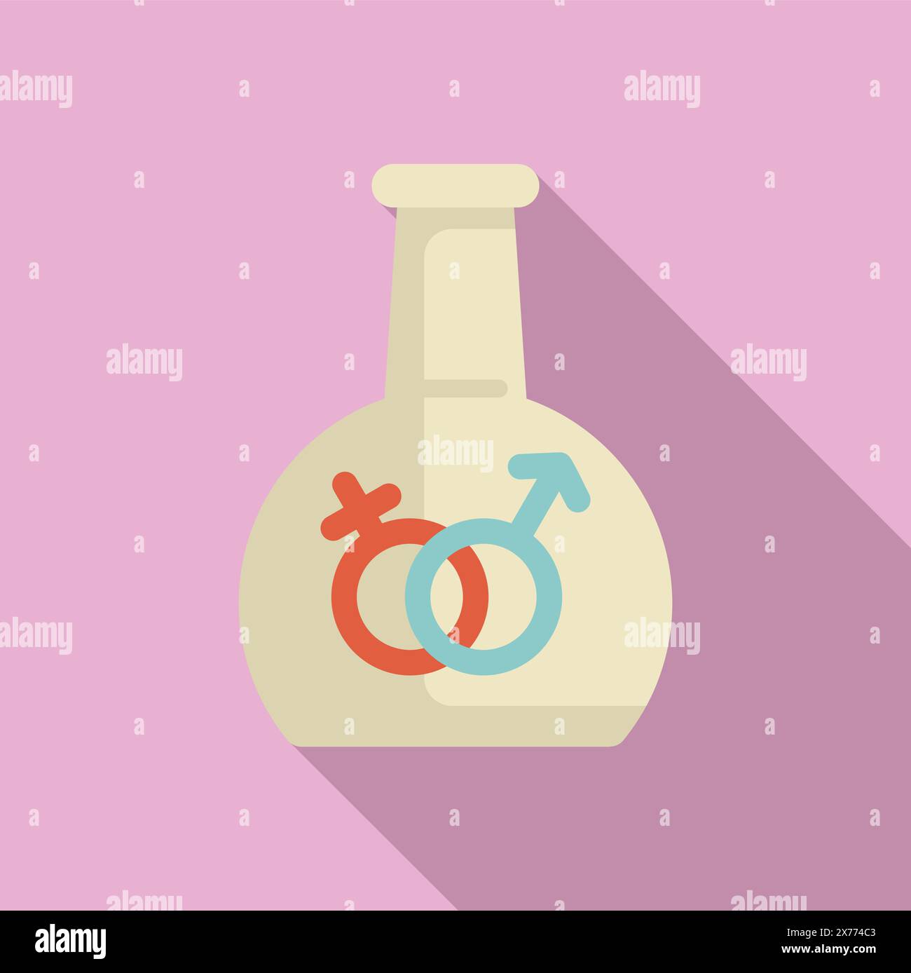 Flat design vector of a laboratory flask with male and female symbols ...