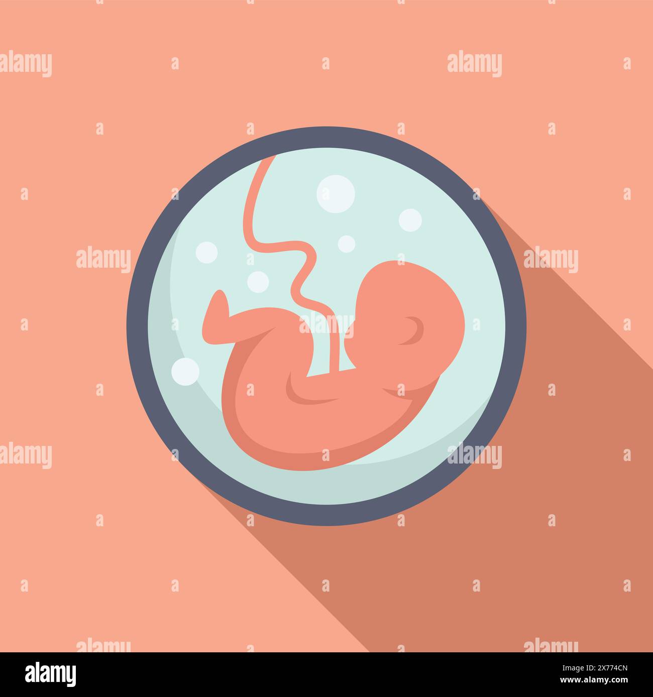 Stylized image of a developing human fetus within a circular womb, set ...