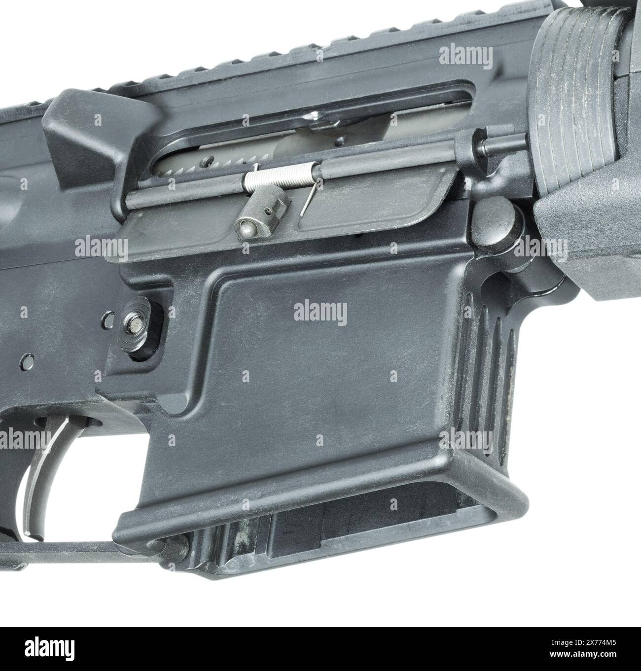 Assault rifle up close showing that its high capacity magazine has been ...