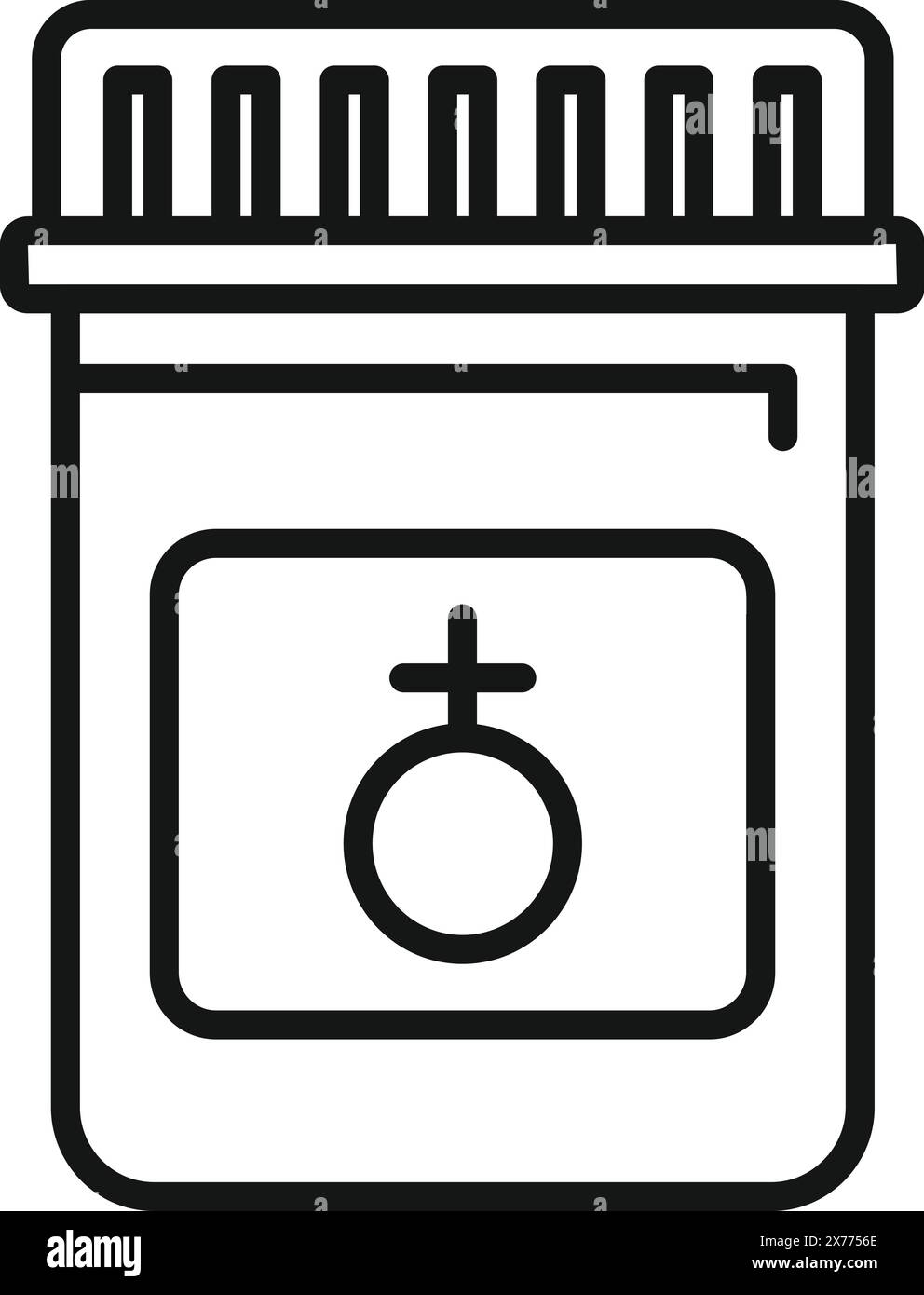 Black and white line art icon of a prescription bottle with a pill ...
