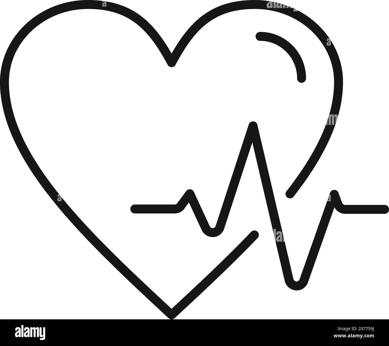 Black and white vector illustration of a heartbeat line merged with a ...