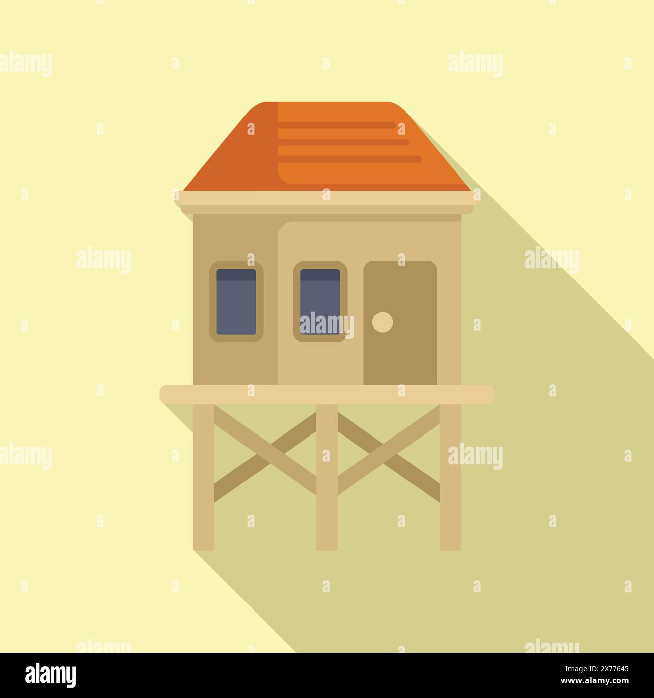 Cartoon illustration of a colorful stilt house on wooden pilings ...