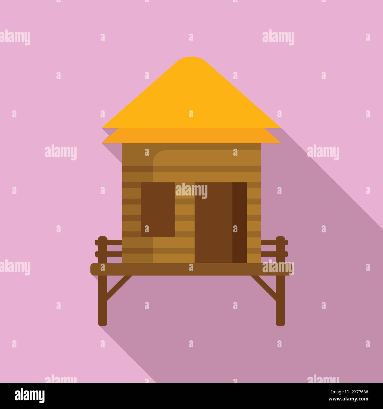 Vector graphic of a simplistic, colorful beach hut on stilts with a ...