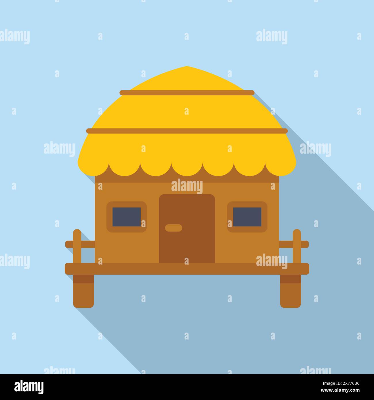 Colorful, flatdesigned illustration of a strawroofed hut on a blue ...