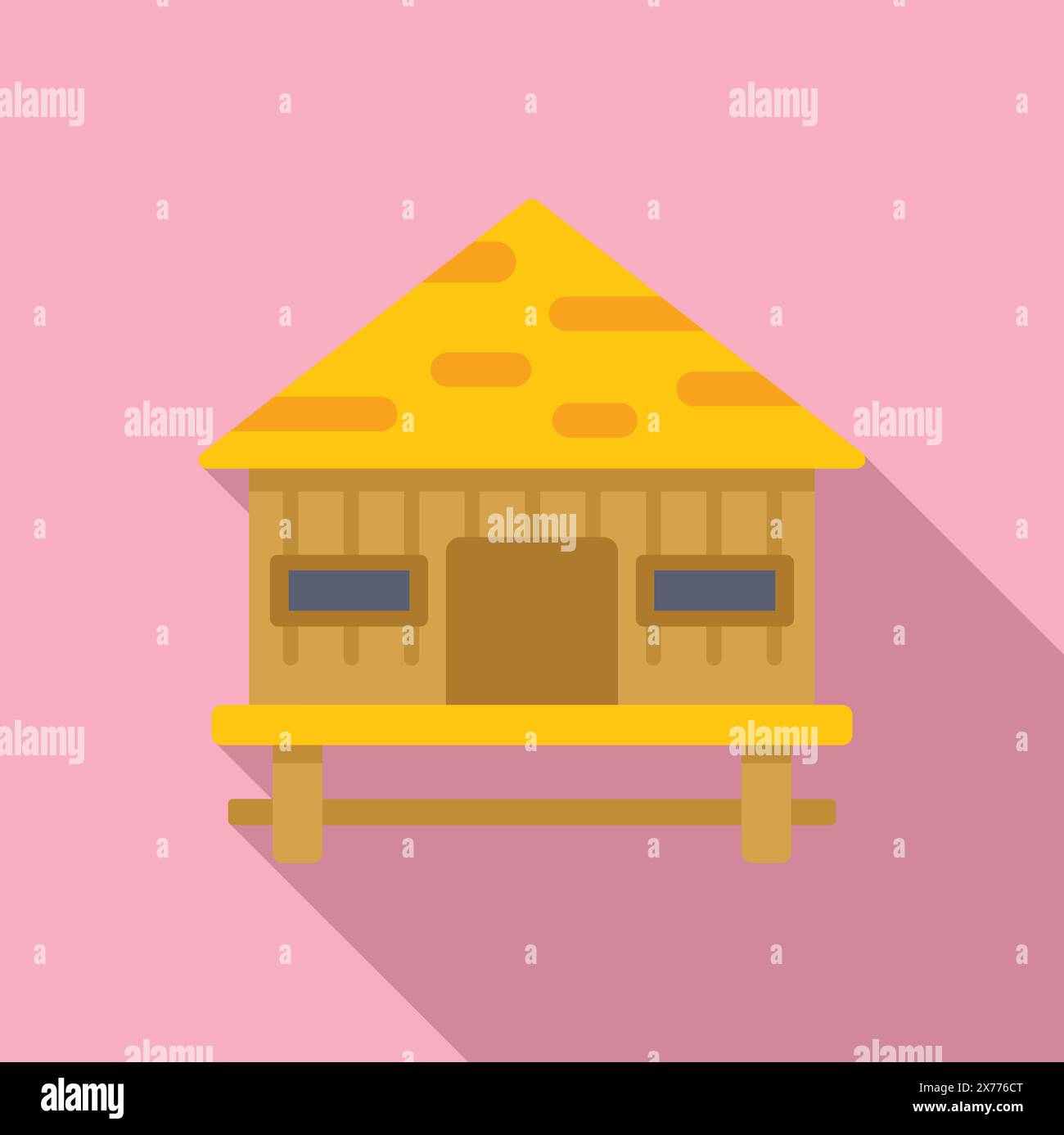 Flat design vector of a cute, yellow beach hut with a subtle shadow ...