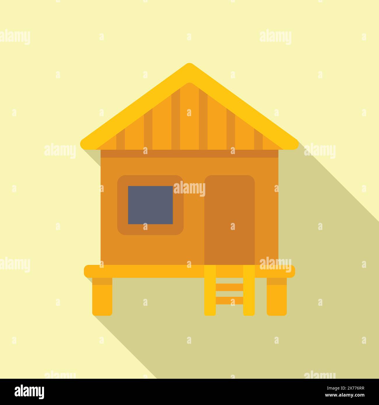 Rustic and tranquil cartoon wooden cabin illustration in flat design ...