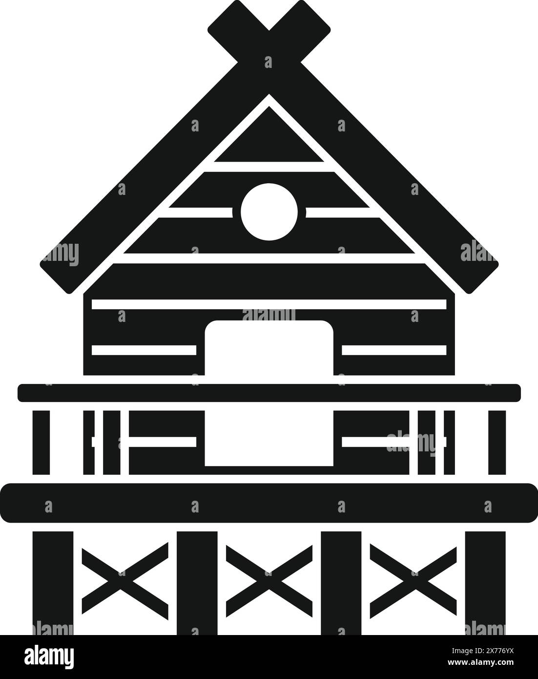 Rustic wooden cabin icon in black and white vector illustration ...