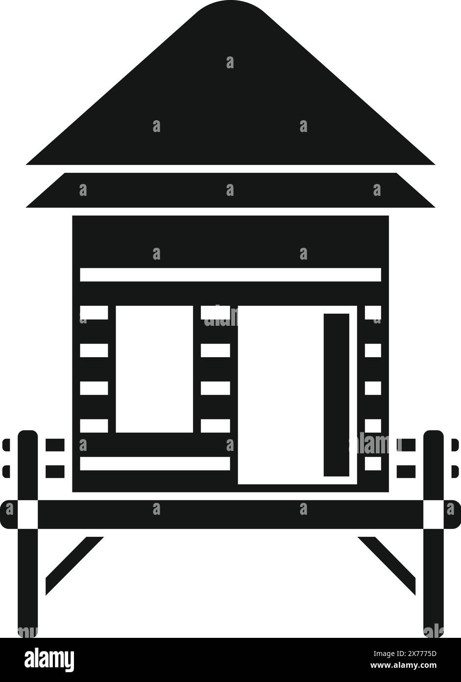 Tropical beach hut icon vector illustration in simple black and white ...