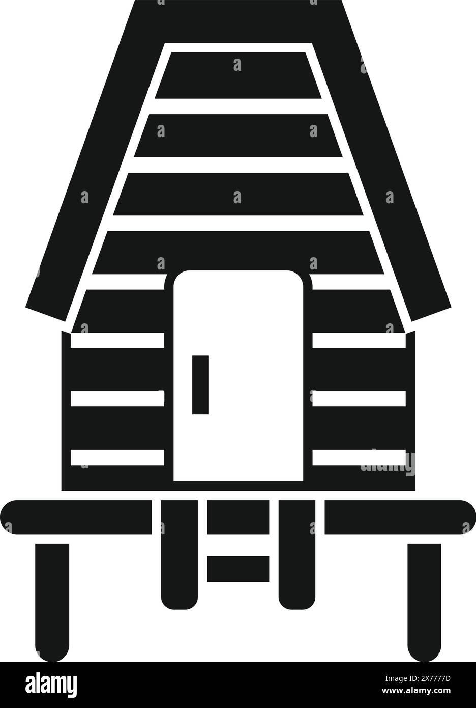 Black vector icon of a simplified log cabin with a front porch and ...
