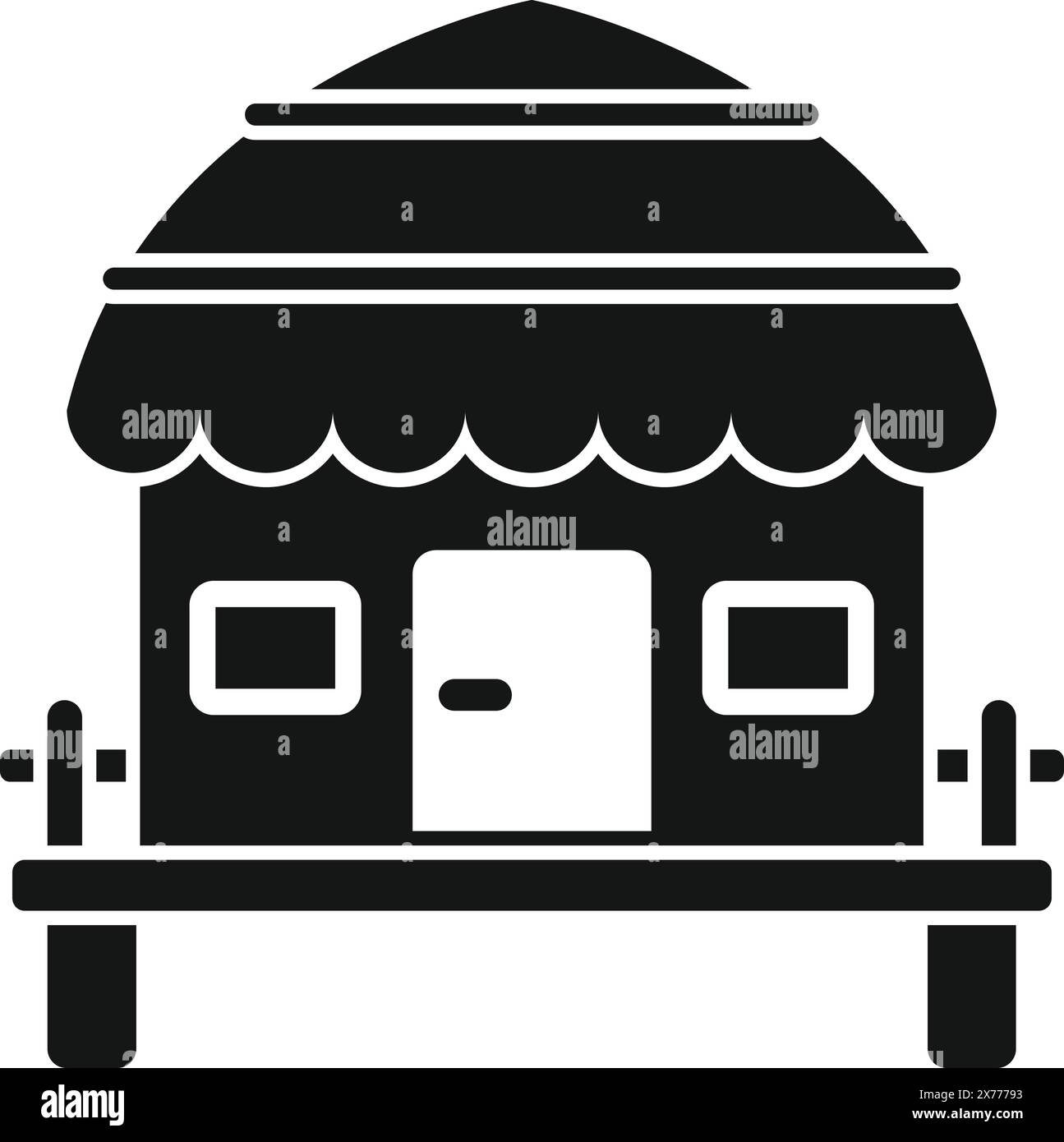 A minimalist icon representing a small shop or kiosk in black and white ...