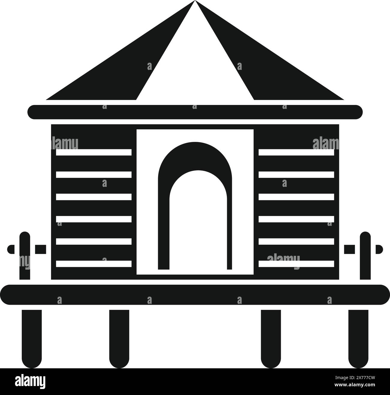 Rustic wooden cabin icon in black and white, simple vector illustration ...