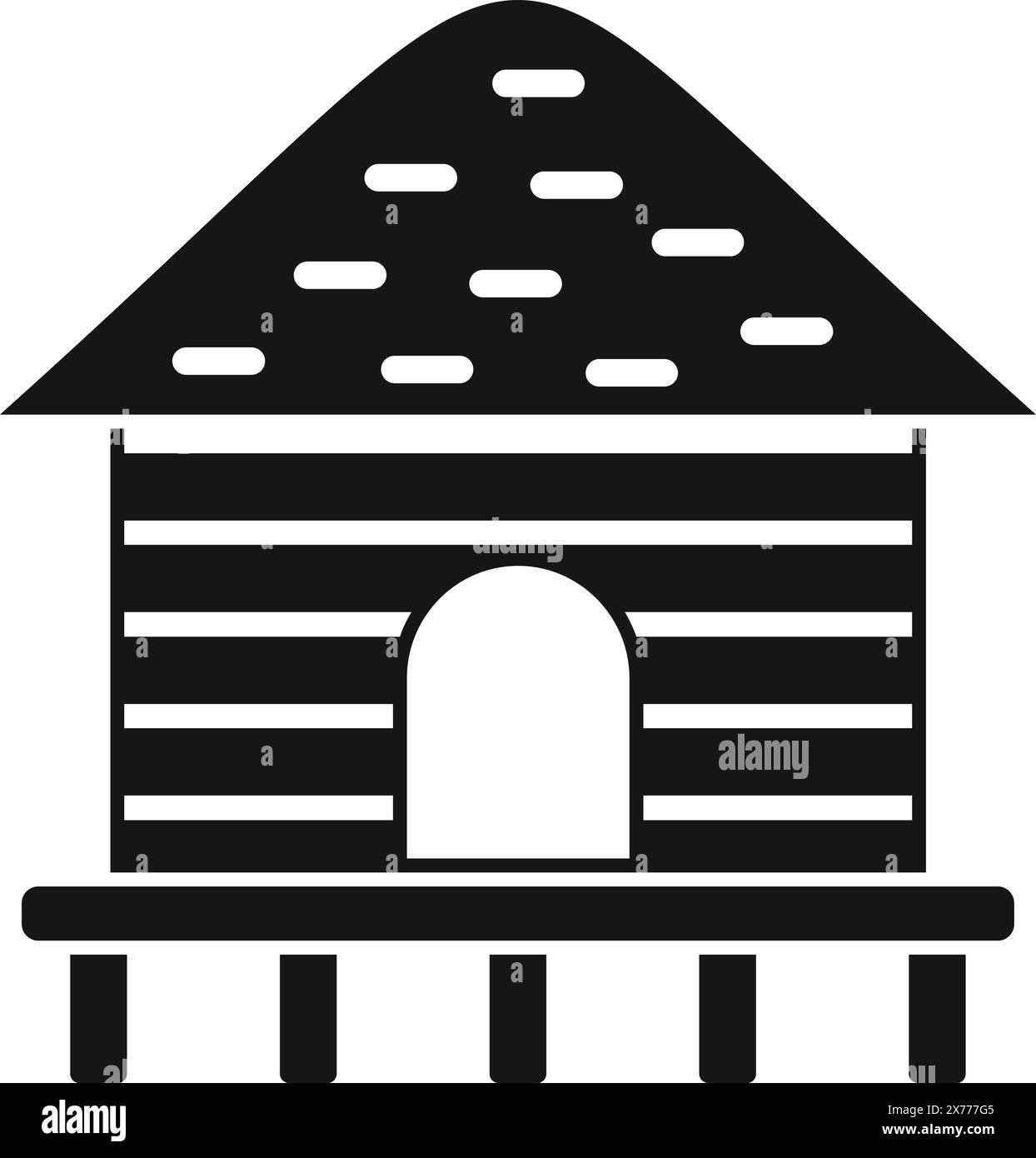 Simple vector graphic of a stylized wooden cabin in black and white ...