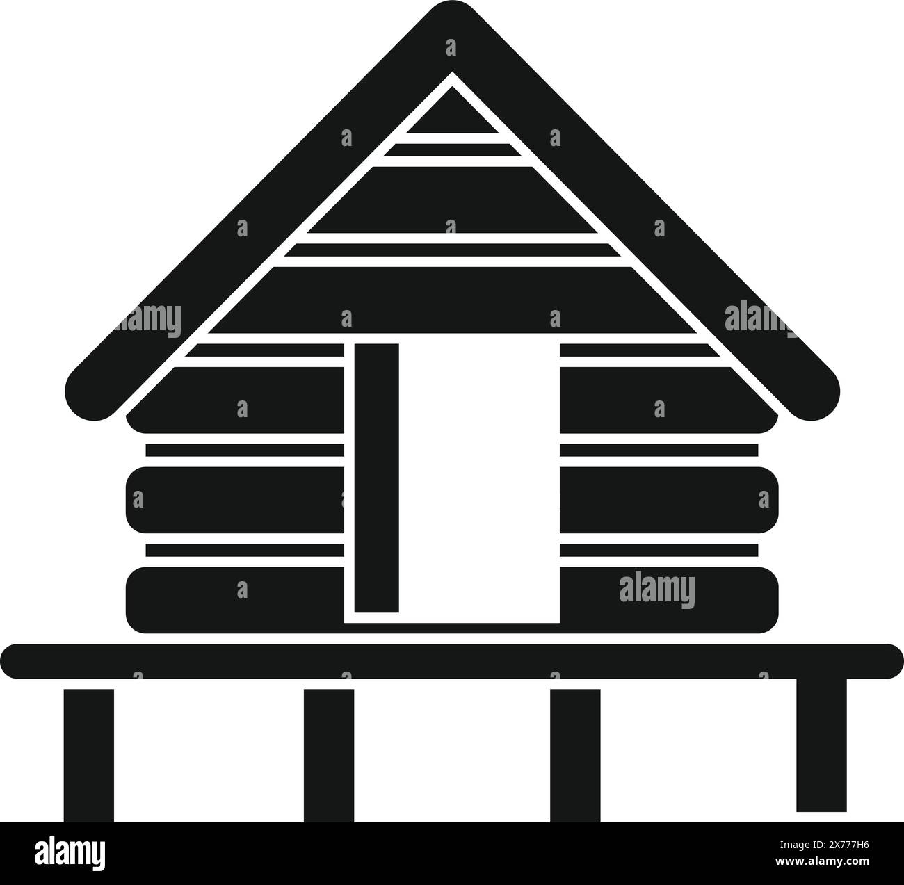 Rustic log cabin icon illustration in simple black and white vector ...