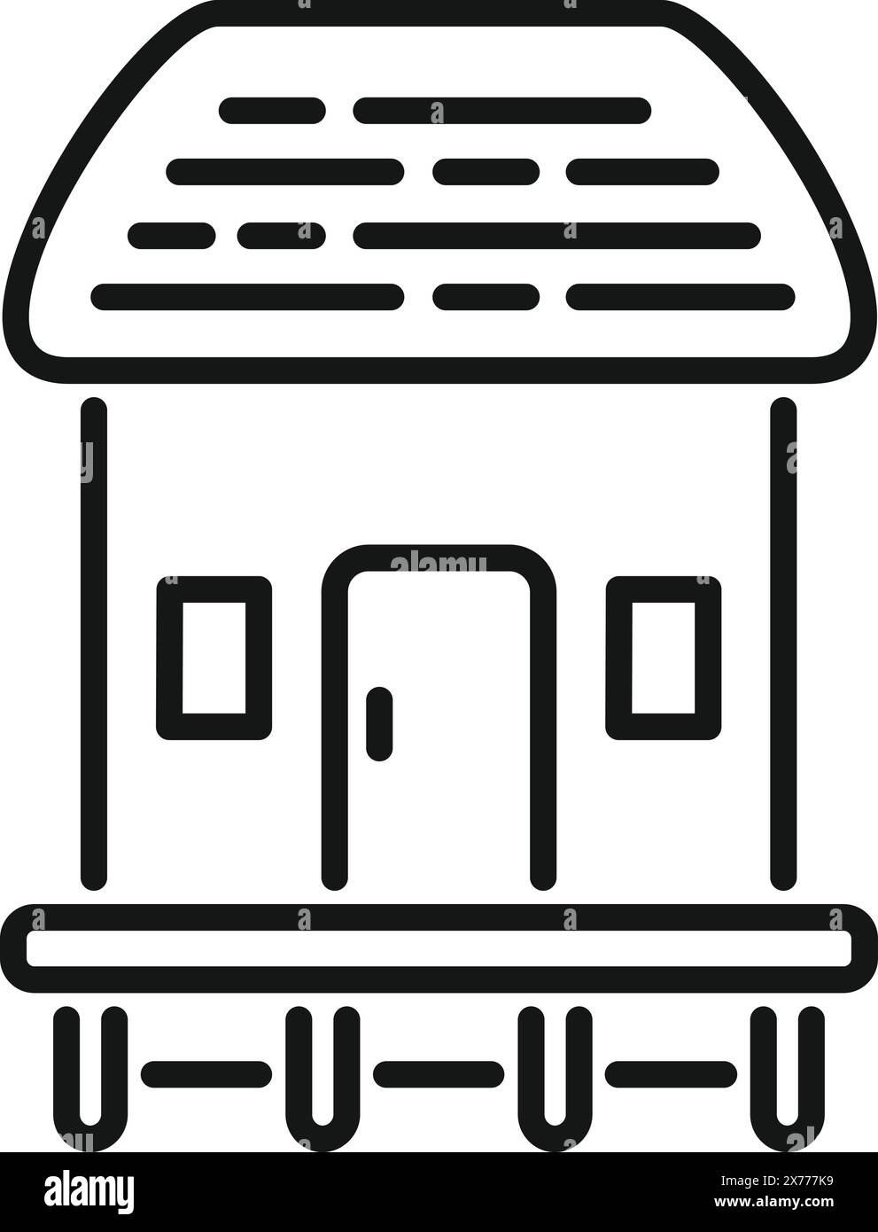 Black and white digital line drawing of a minimalist house ...