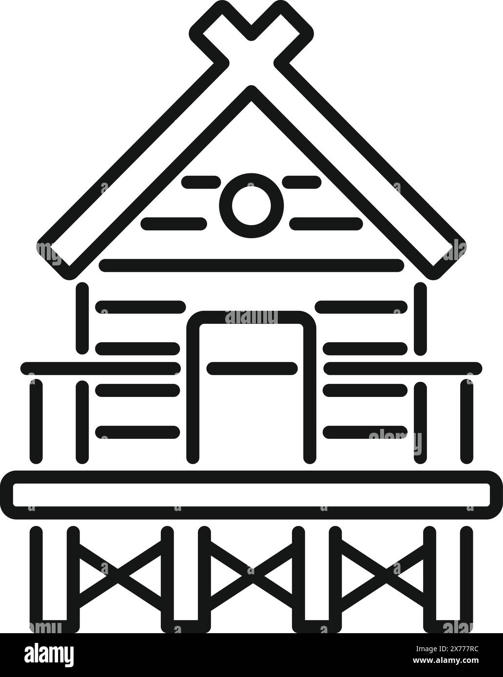 Minimalist vector illustration of a stylized log cabin icon in black ...