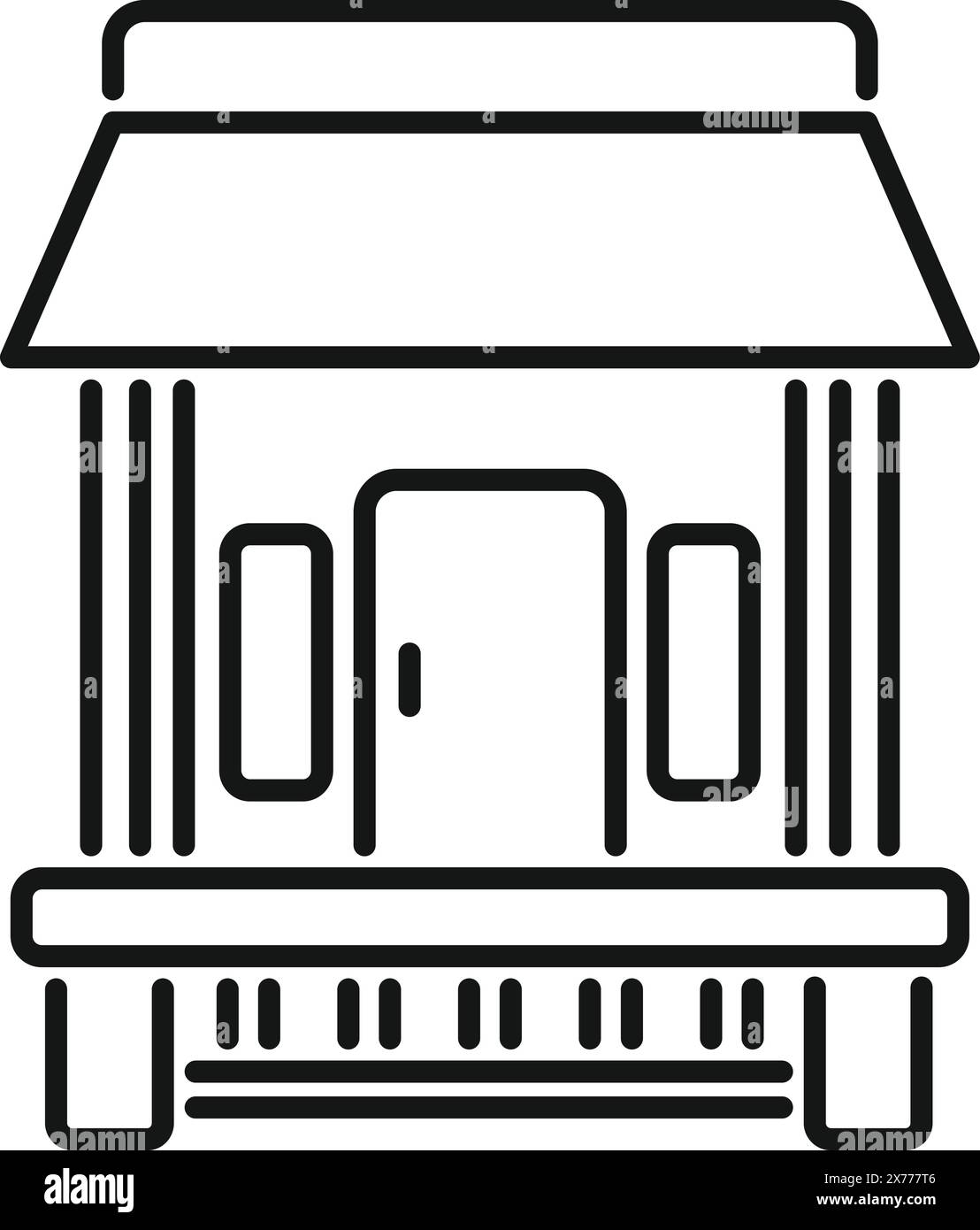 Simplified black line drawing of a traditional shop facade on a white ...