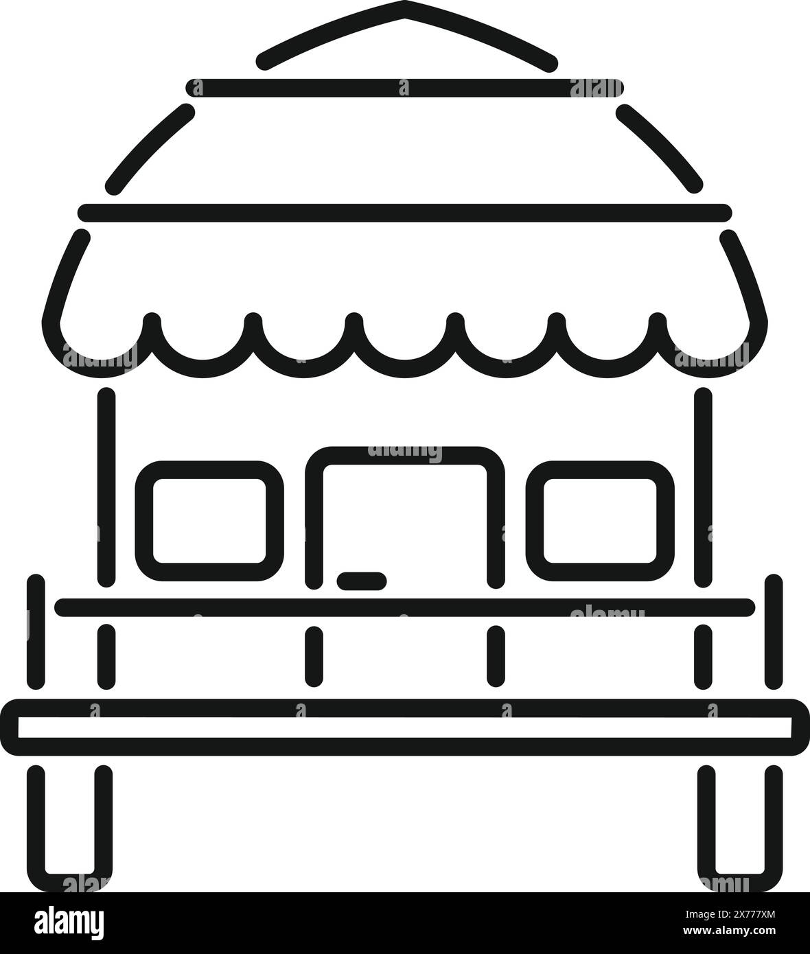 Black and white vector illustration of a simple storefront with striped ...