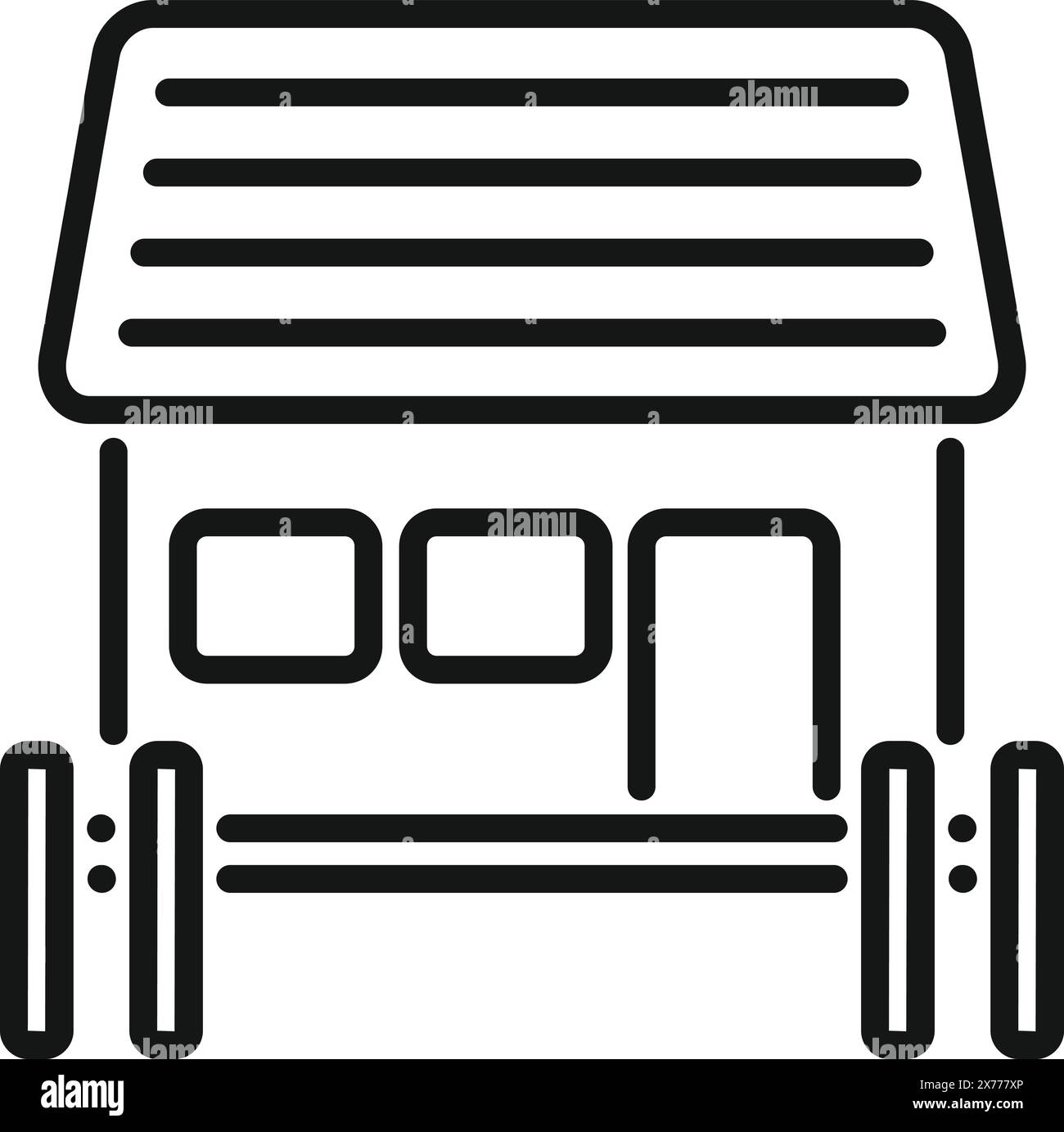 Black and white line icon depicting a stylized small shop or storefront ...