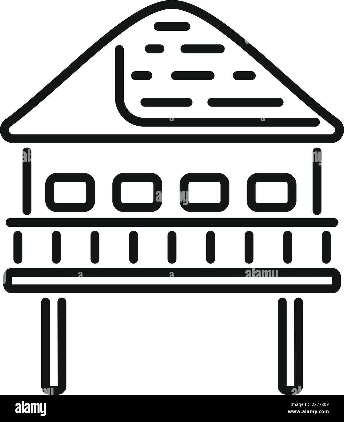 Black and white line drawing of an elevated stilt house, suitable for ...