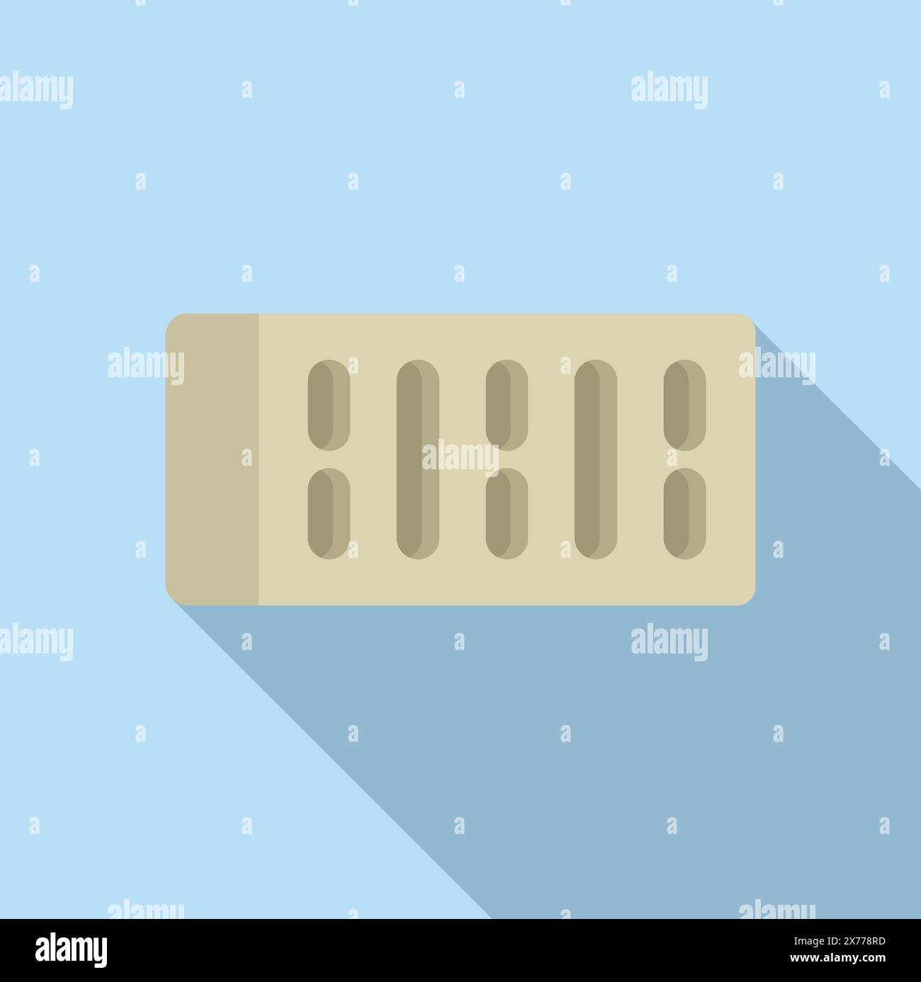 Flat design vector graphic of a medication blister pack on a blue ...