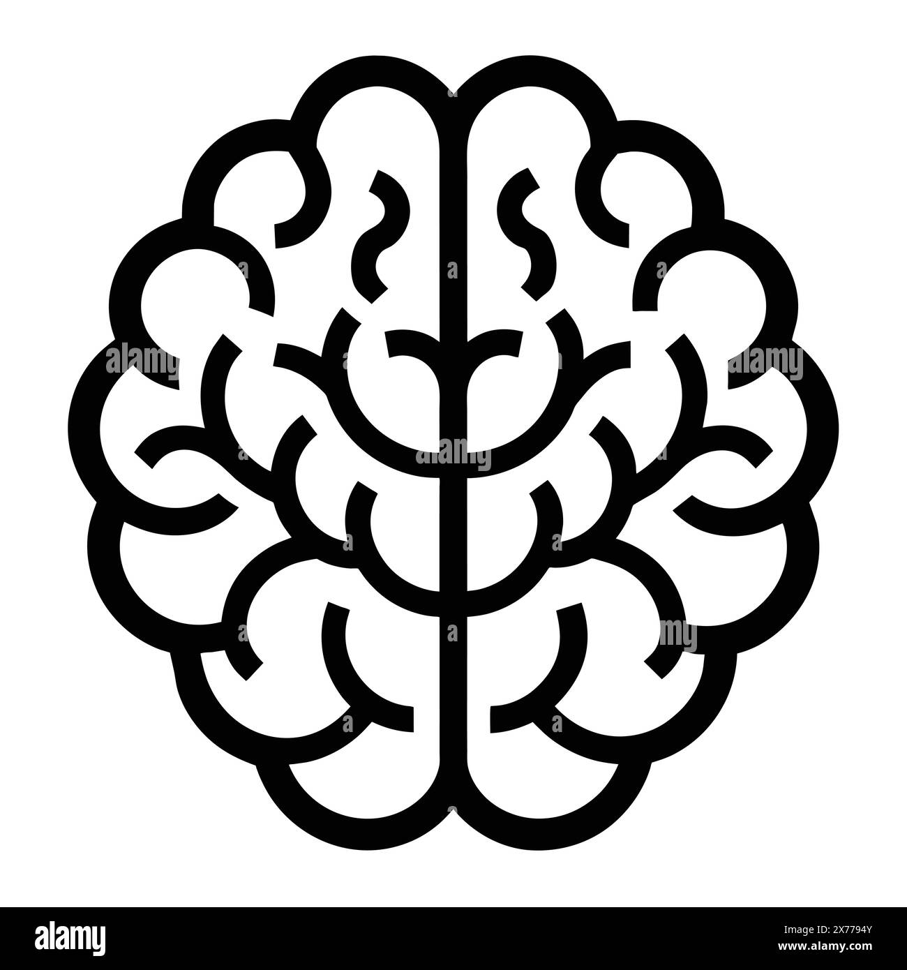 a human brain depicted in black lines on a white background Stock ...