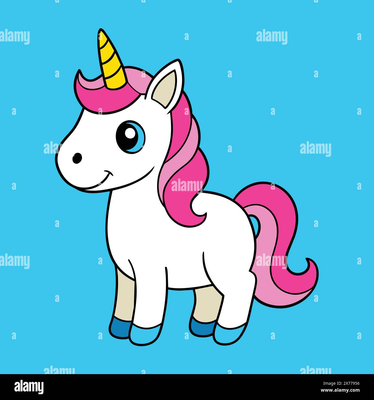 A cartoon unicorn with a pink mane and horn and blue eyes Stock Vector ...