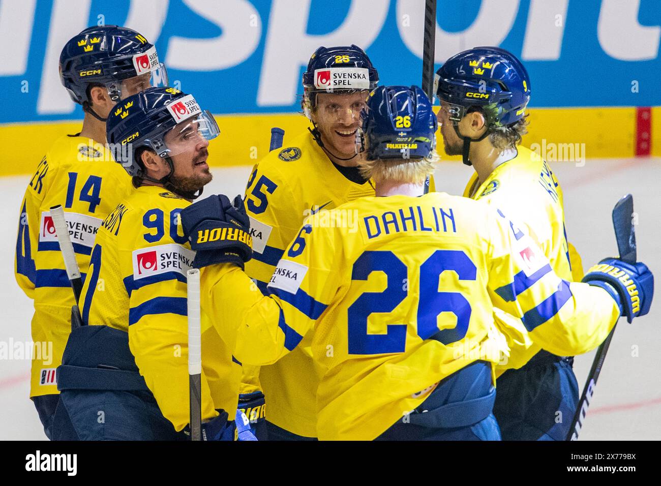 L-R Joel Eriksson Ek, Marcus Johansson, Jonas Brodin, Rasmus Dahlin and ...