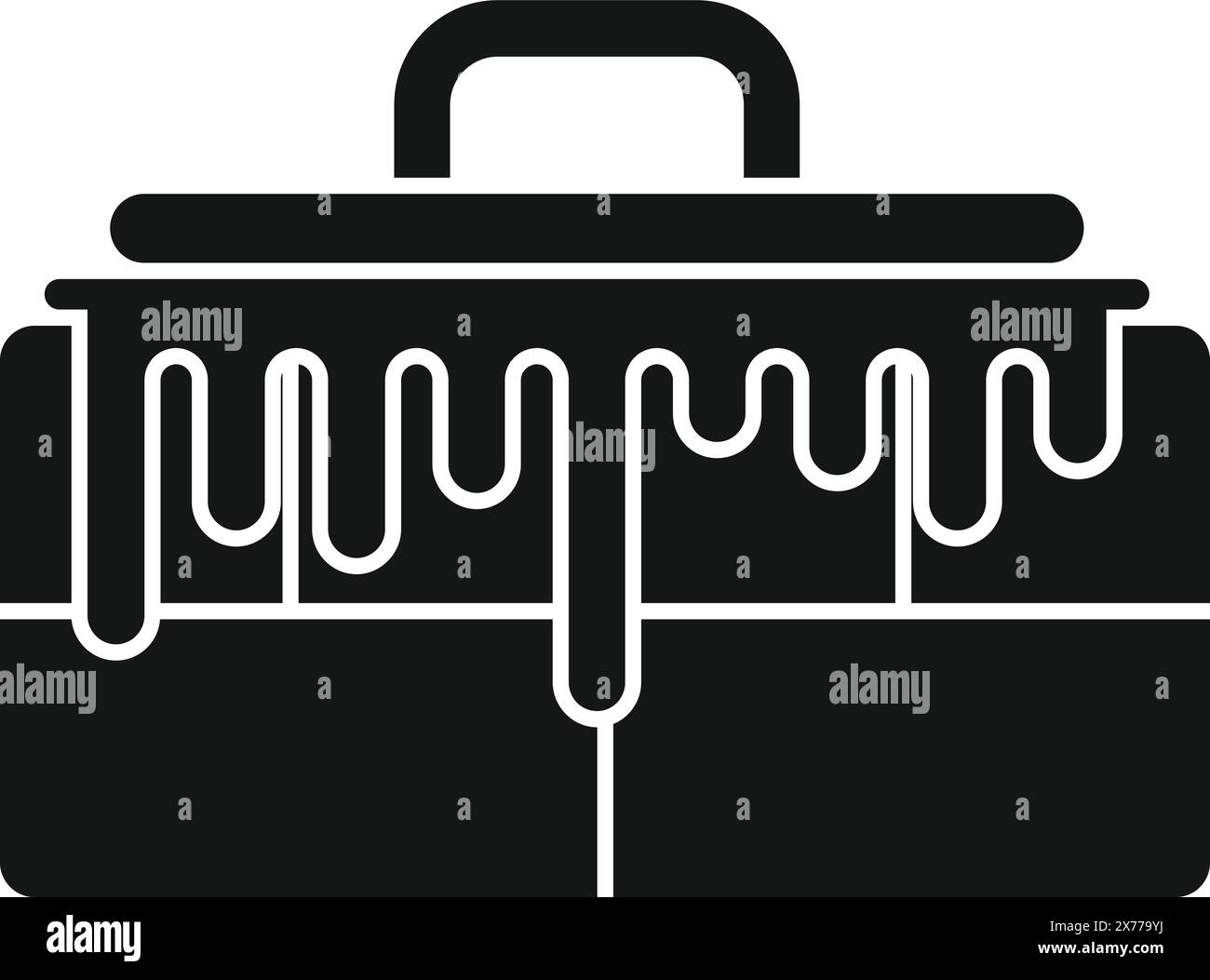 Black glyph icon of a paint can with paint dripping from the lid ...