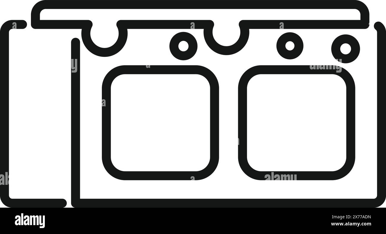 Simple, clean line art representation of a doublebasin kitchen sink ...