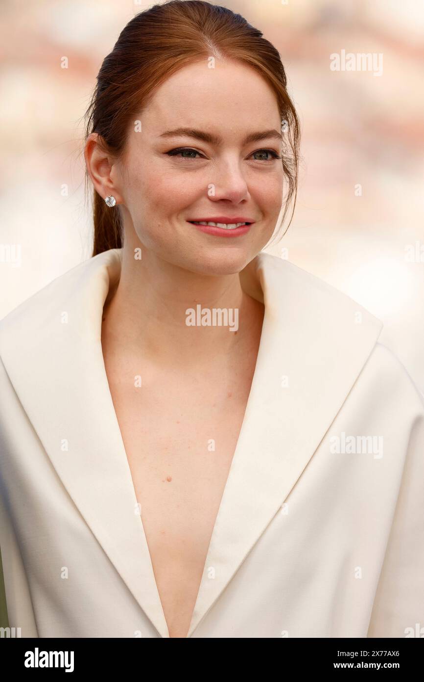 Emma Stone poses at the photo call of 'Kinds of Kindness' during the 77th Cannes Film Festival ...