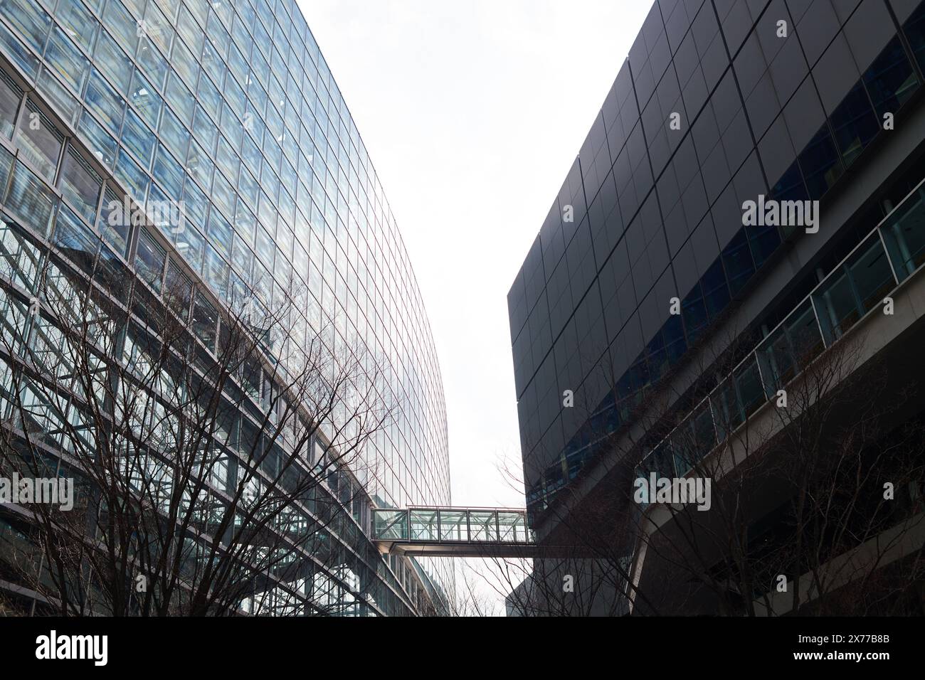 Abstract facades of office buildings in Maranouchi Square in Tokyo ...