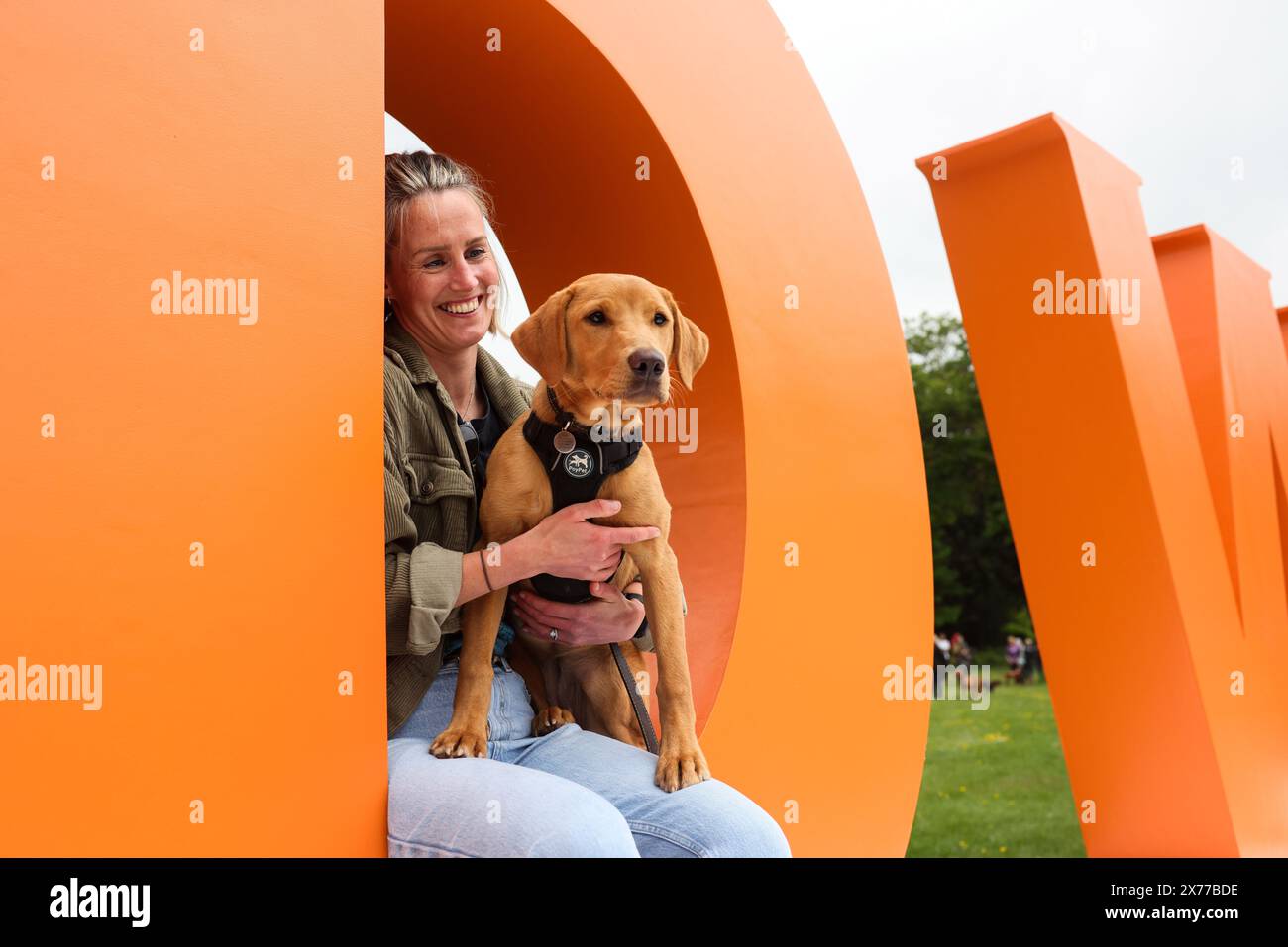 EDITORIAL USE ONLY Sam Morris with Labrador Puck at Goodwoof 2024, a ...