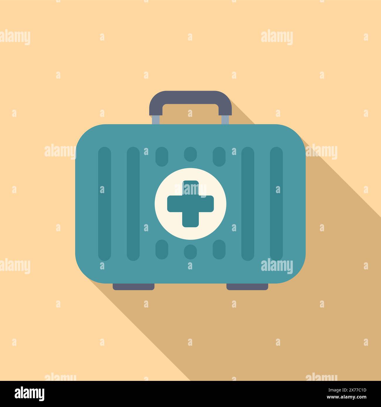 Flat design vector illustration of a blue first aid kit suitcase with a ...