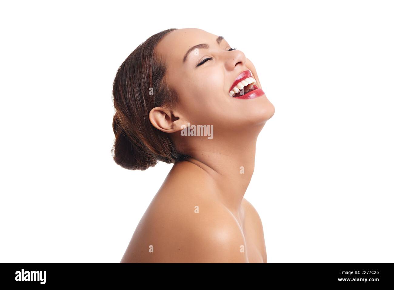 Woman, skincare and laughing glow in studio for beauty, cosmetics and ...